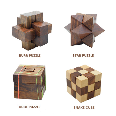 4 in 1 Wooden Box Puzzle Set | Brain Teaser Games | Fun & Learning ...