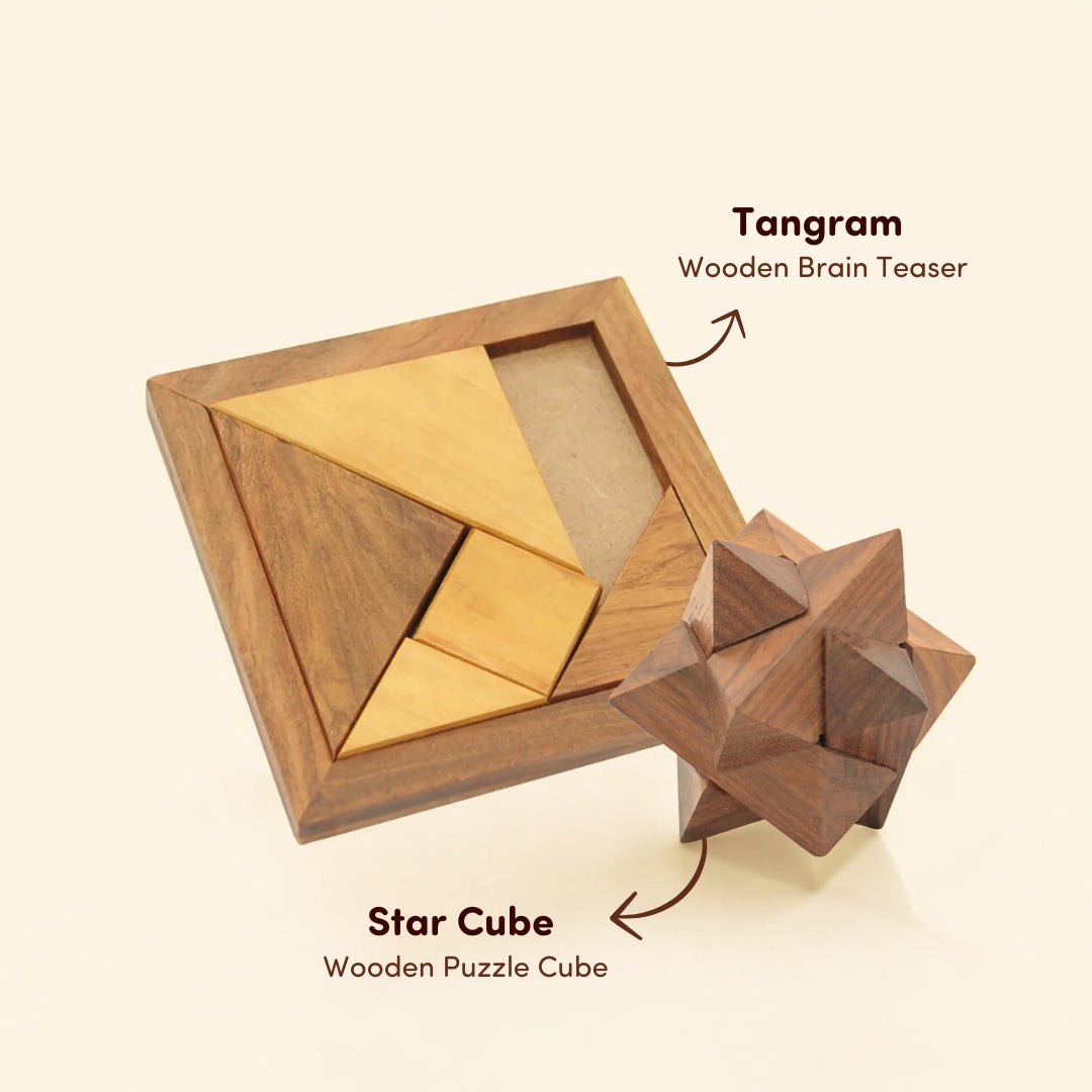Star Cube Puzzle & Tangram Puzzle Combo Pack of 2 | Wooden Brain Tease ...